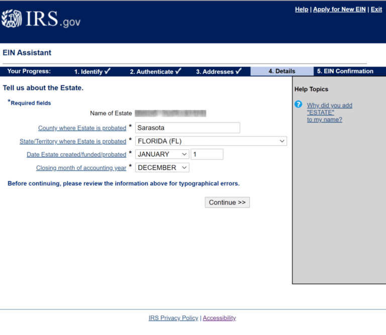 Employer Identification Number - Texas Probate Estate | Kreig LLC